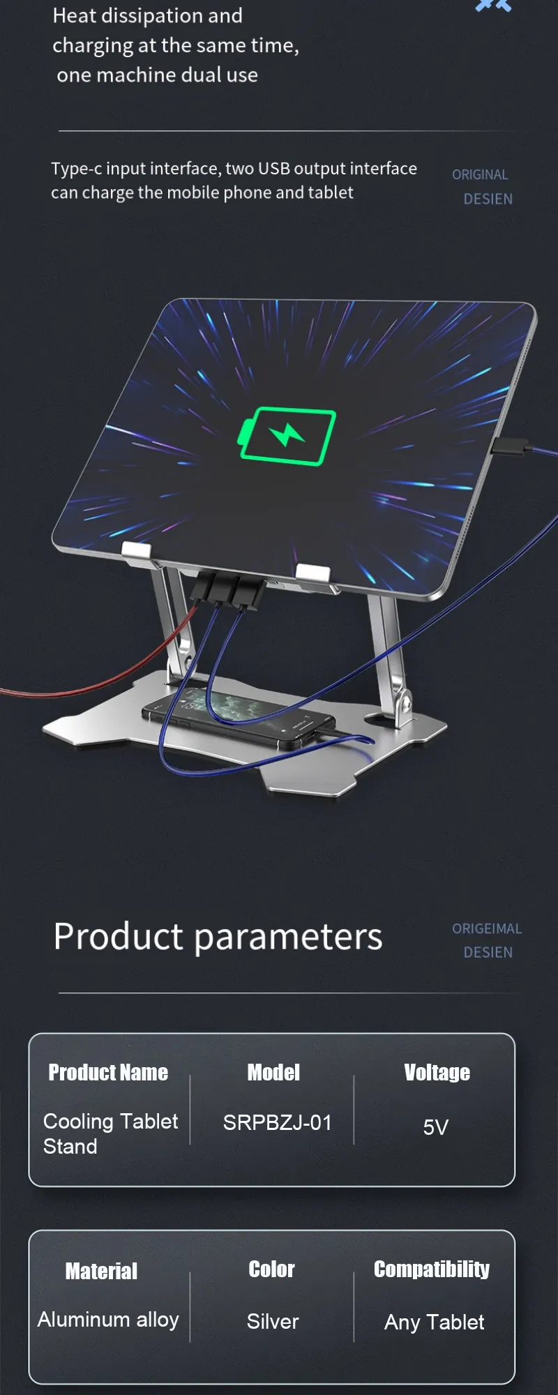 Adjustable Aluminum Cooling Tablet Stand with 4 Fans for Laptops and ...