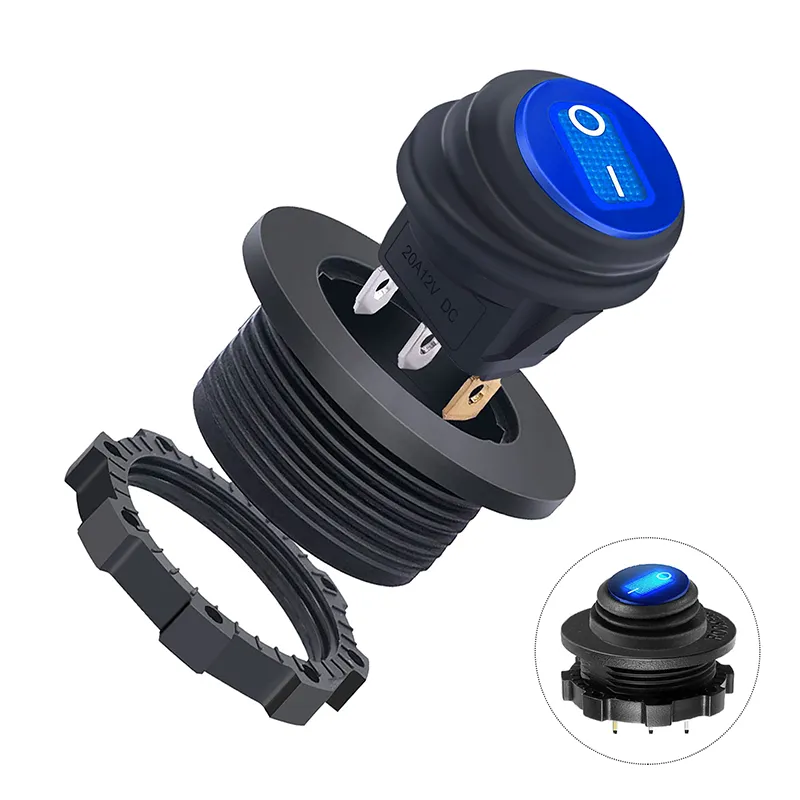 IP66 Waterproof 3 Pin LED Rocker Switch Panel - SPST Round Lighted ...