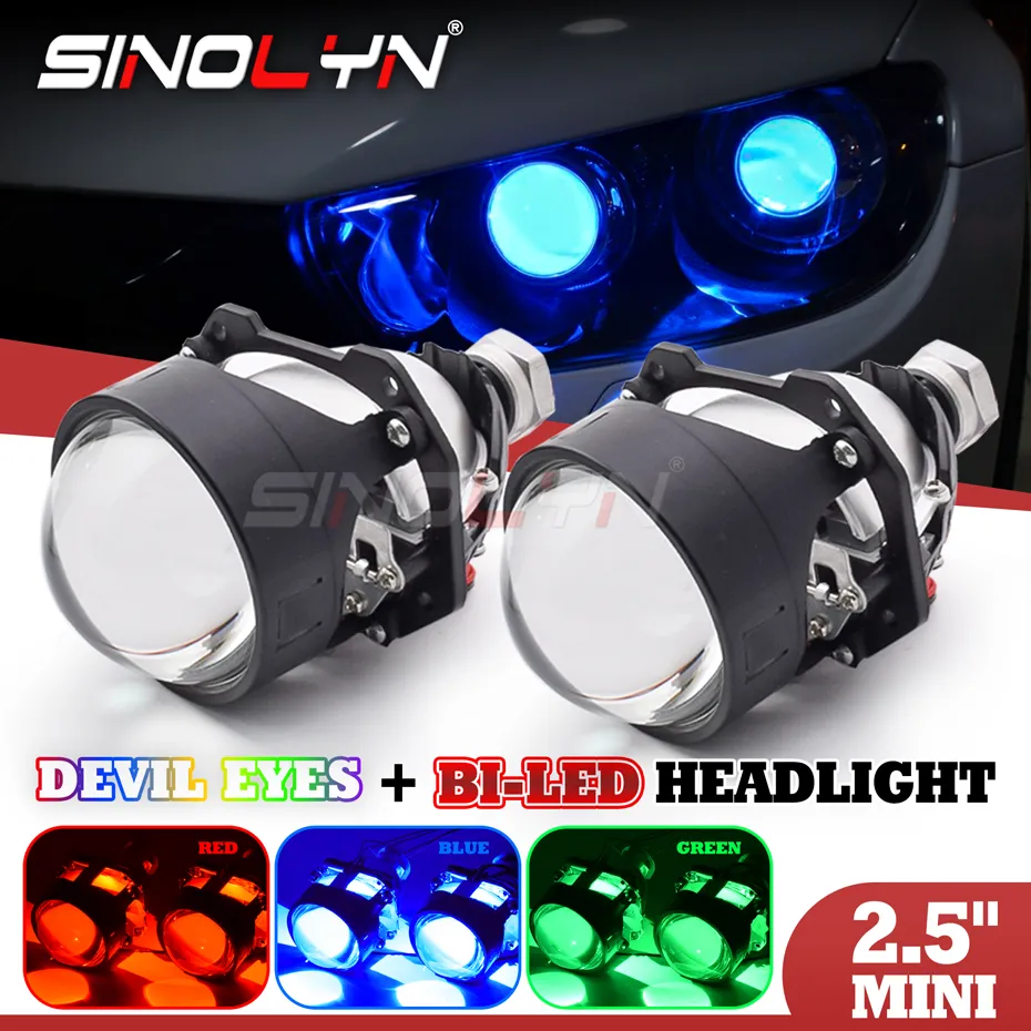 5 Inch Bi LED Projector Lenses For Cars & Motorcycles H7 H4 H1 9005 9006 Devil Eyes Headlights ...