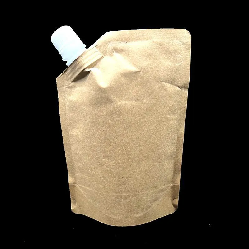 Spout Bag Kraft Paper Refillable Pouch 500ML Liquid Storage Bags For ...