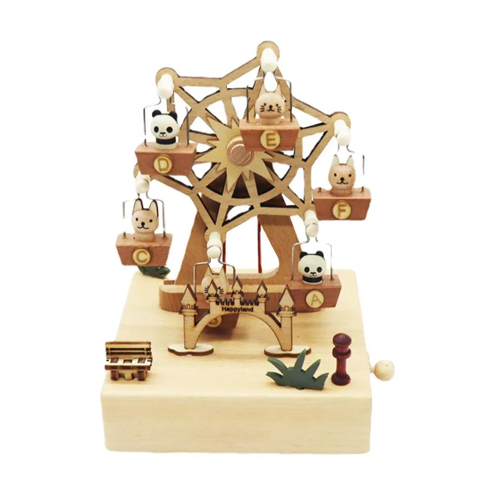 Wooden Ferris Wheel Music Box Rotating Eight-Tone Carousel Musical Box ...