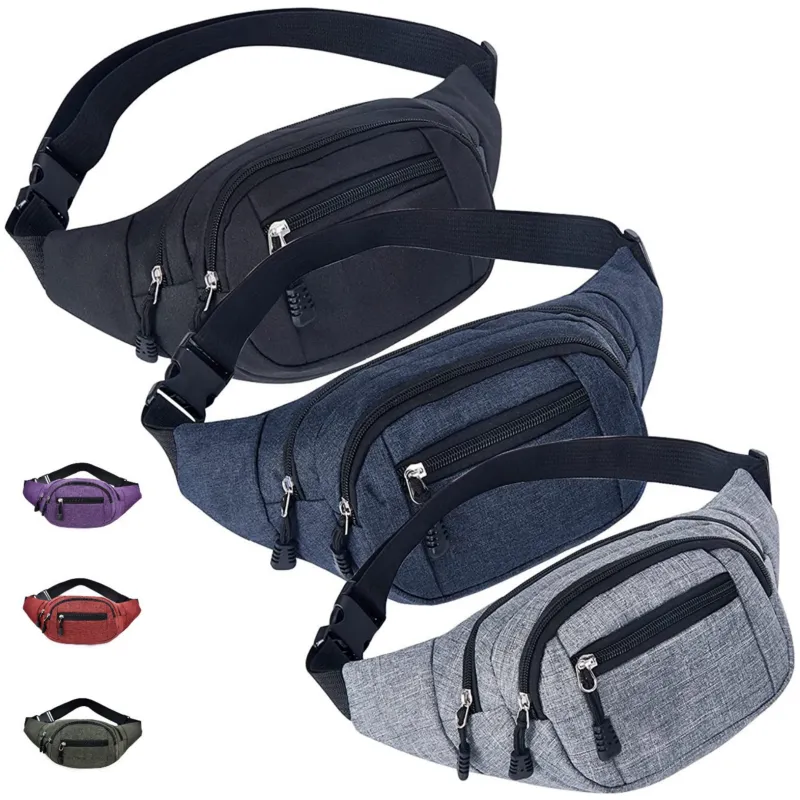 2024Water-Resistant Nylon Fanny Pack with 4 Zippered Pockets for ...