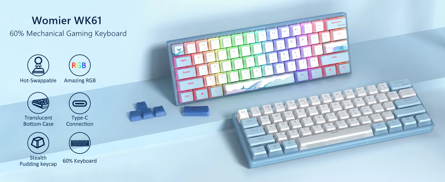 DHgate.com:WK61 60% Hot-Swappable Mechanical Keyboard, Pudding PBT ...