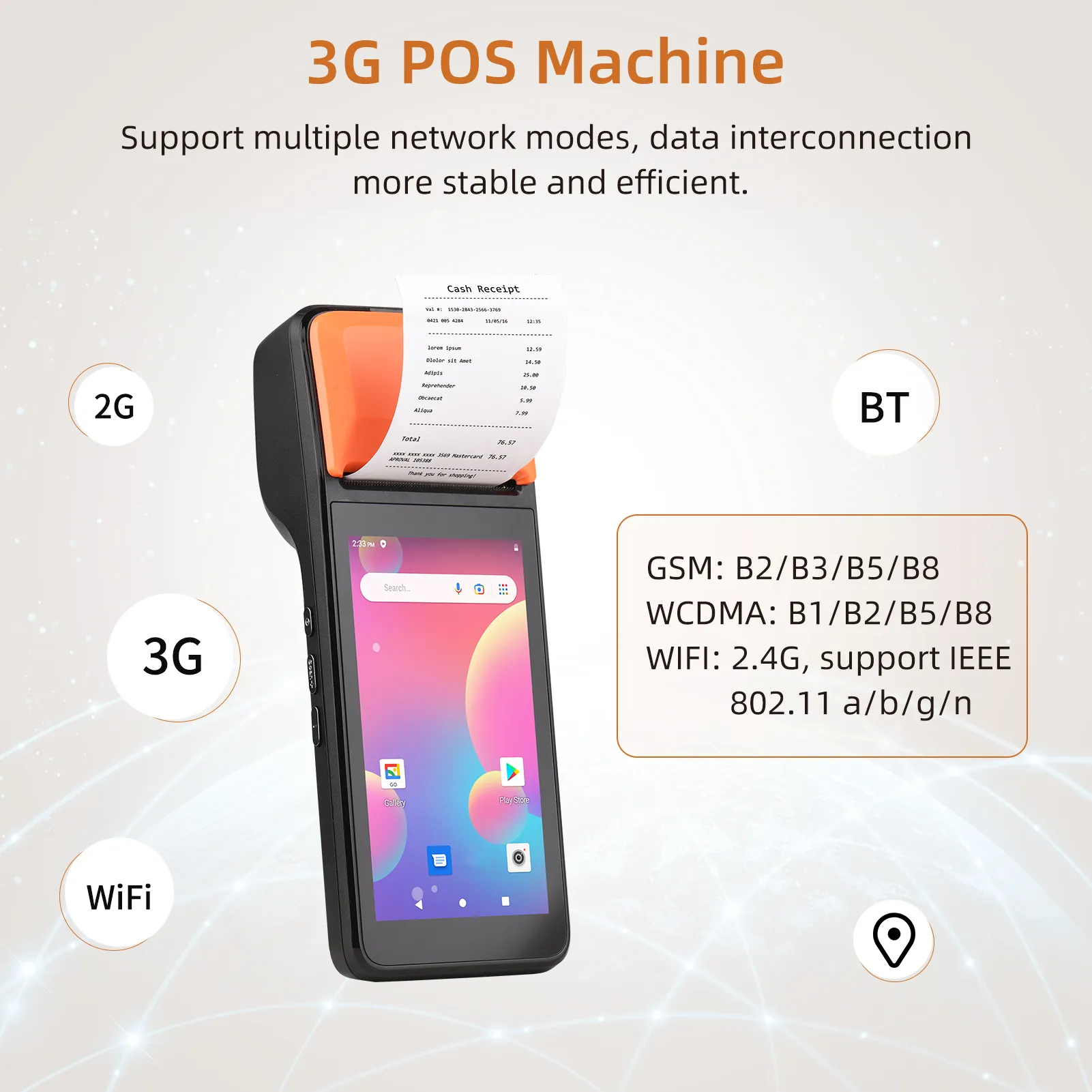 3G POS Receipt Printer Android PDA Terminal: Portable 8.1 OS, WiFi, BT ...