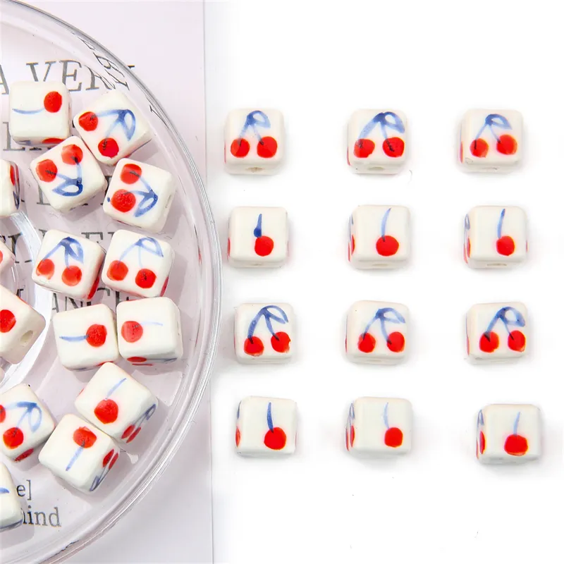 Handcrafted 8mm Ceramic Cherry Beads for Jewelry Making, Porcelain ...