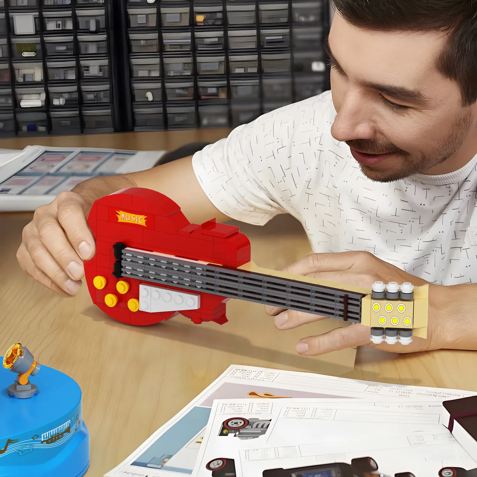 BuildMoc Music Box Guitar Building Blocks Set Singing Song Stage Show ...