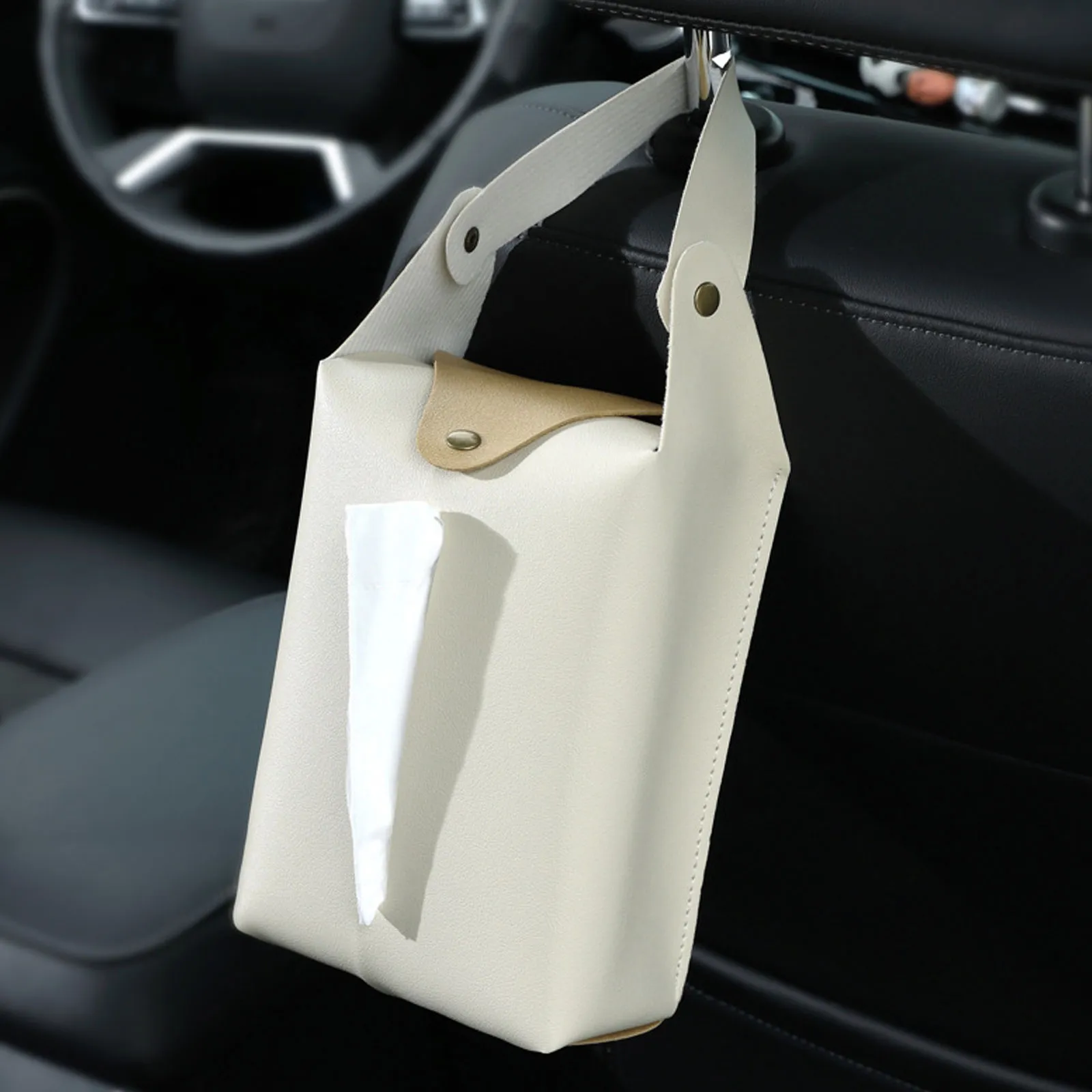 Car Headrest Tissue Holder Leather Paper Towel Storage Bag for Vehicle ...