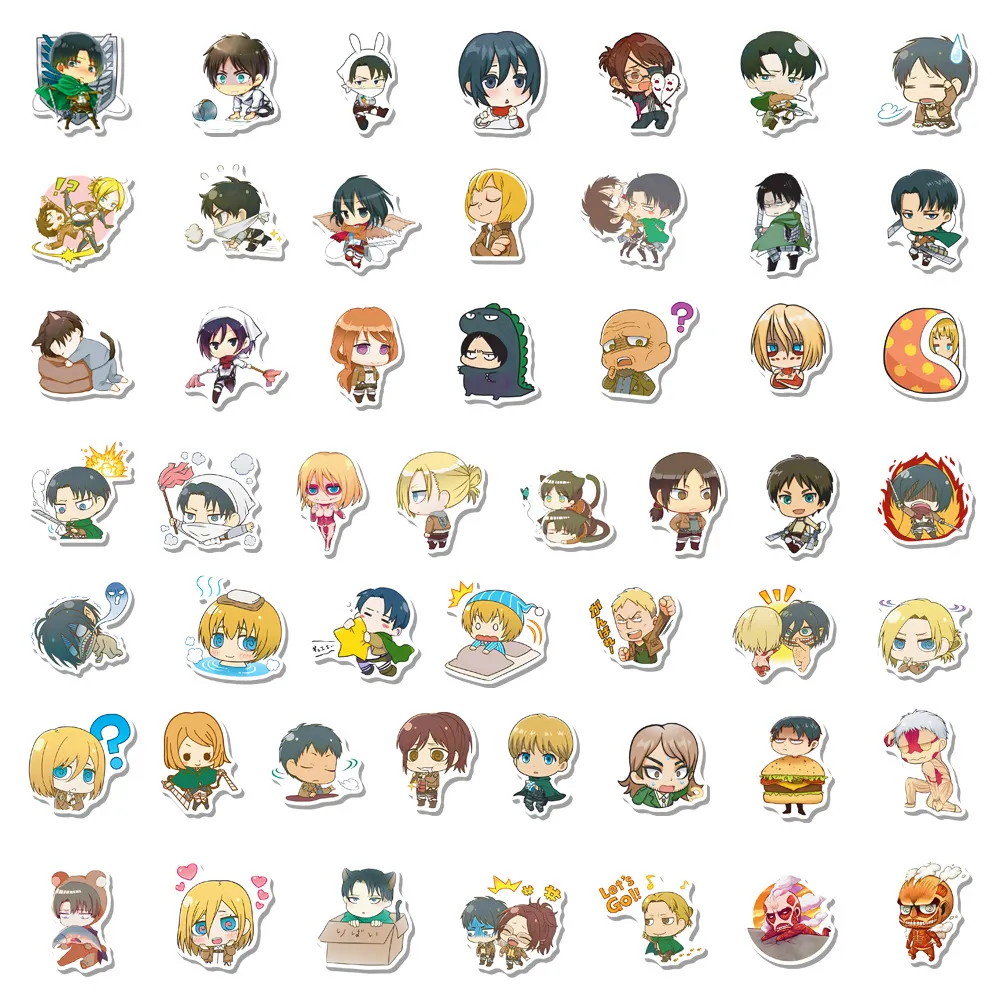 50 Kawaii Attack On Titan Anime cute stickers - Waterproof & Removable ...