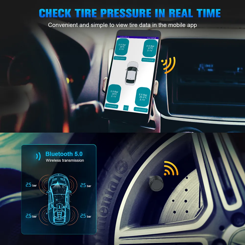 Solar-Powered TPMS with Phone App Connectivity, Bluetooth 5.0 Tire ...