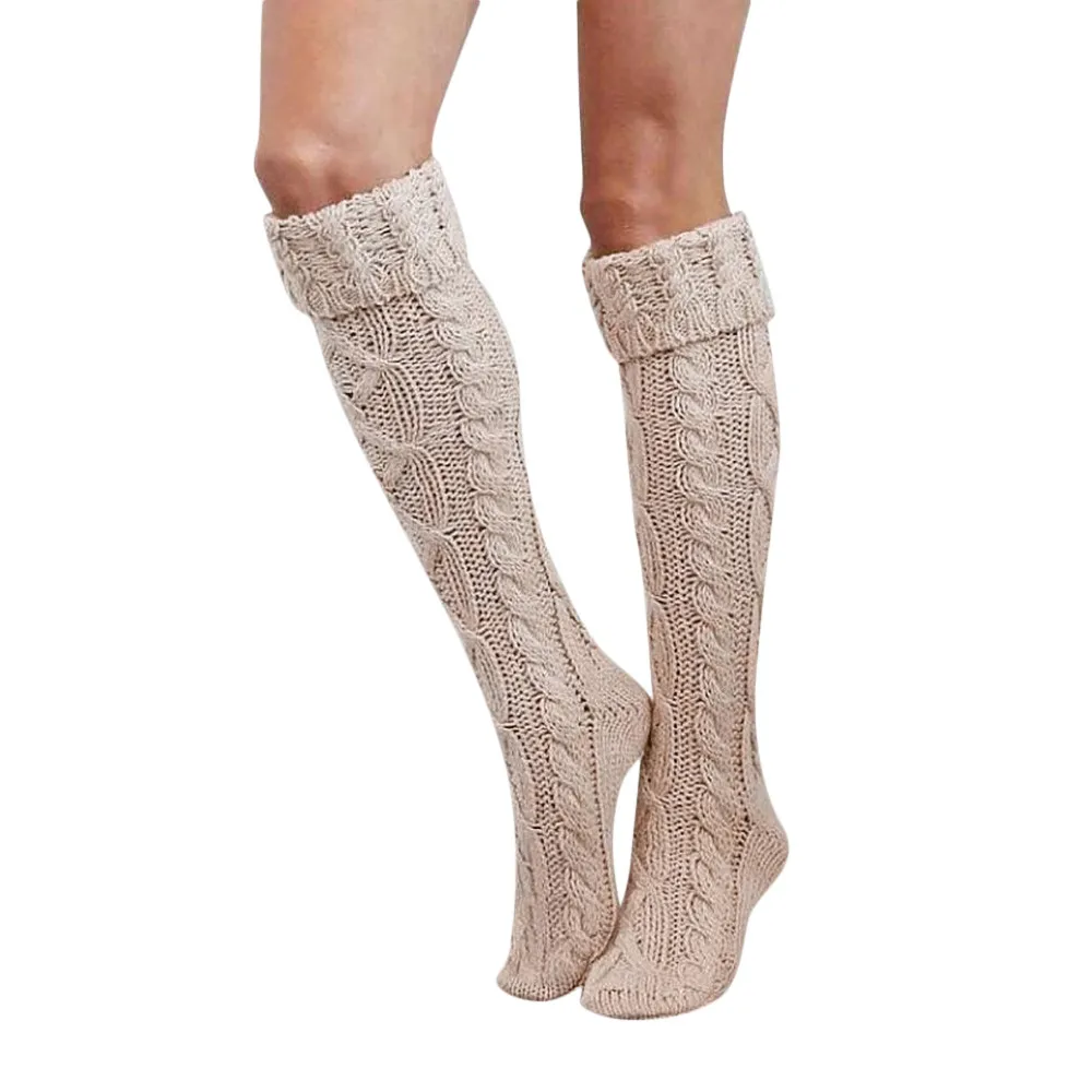 Harajuku Women Girls Thigh High Knitted Wool Stockings Winter Warm Over ...