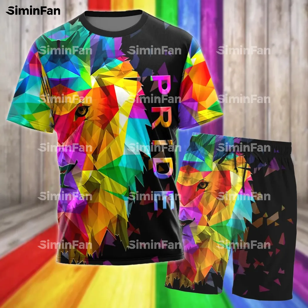 LGBT LION PRIDE RAINBOW 3D Full Printed Men T-Shirt Beach Short Set ...