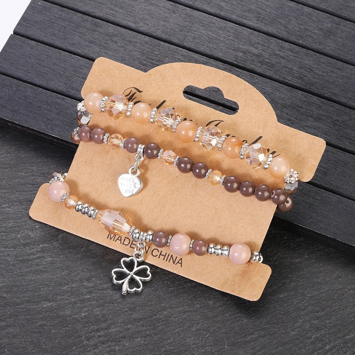 Multilayer Seed Beads Clover Lucky Bracelets & Bangles Bungee Cord Set ...