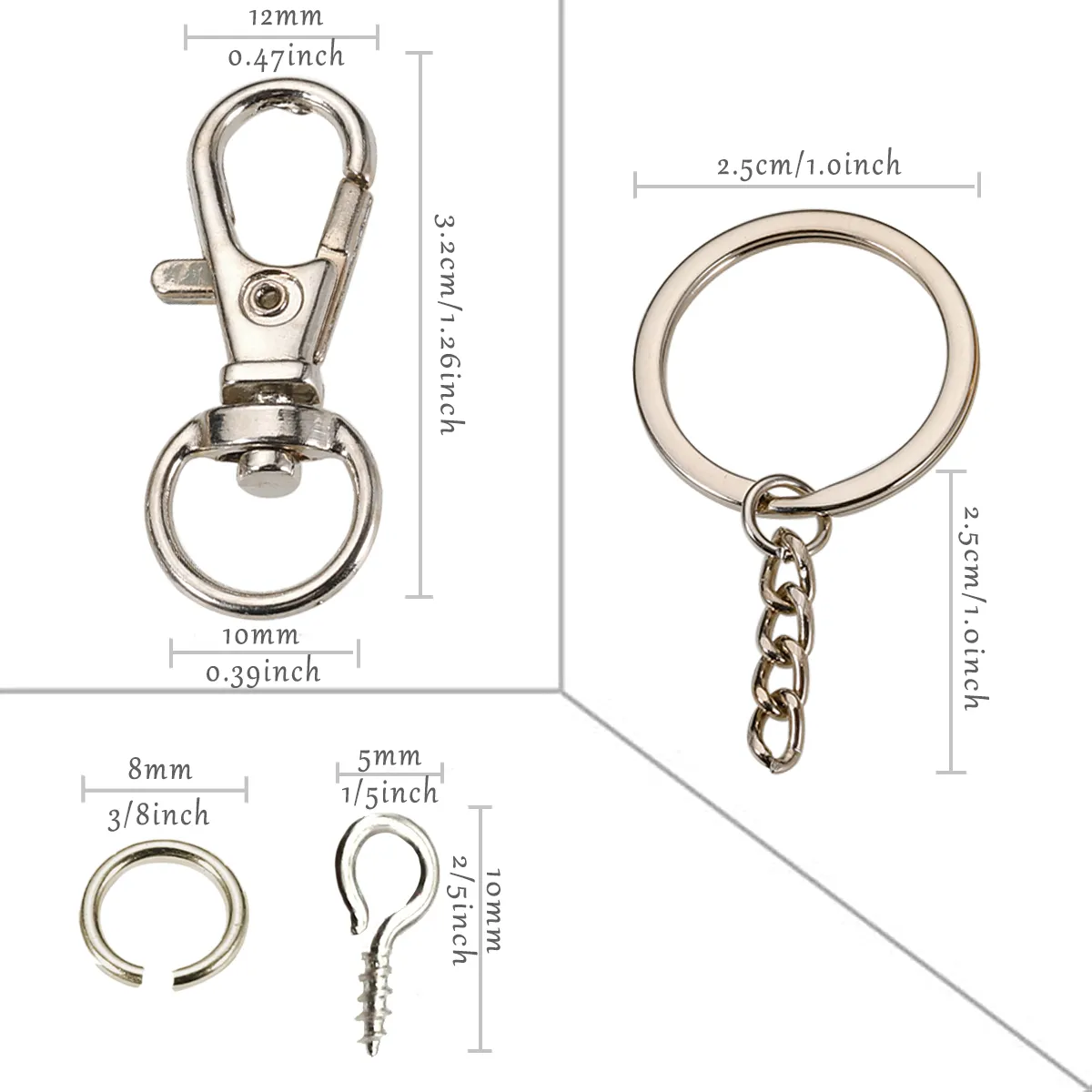 Lobster Keychain Swivel Snap Hooks with Key Chain Rings Set for Jewelry ...