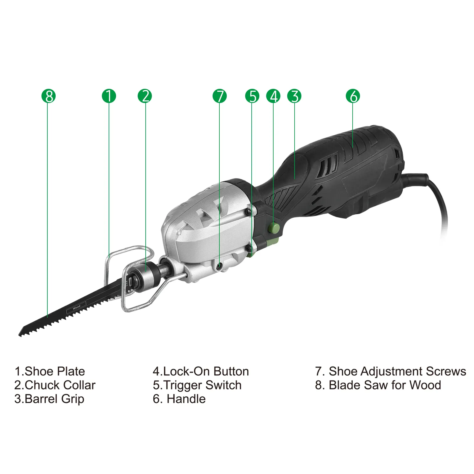 600W Compact Reciprocating Saw with 6.6ft Cable, Variable Speed, Tool ...