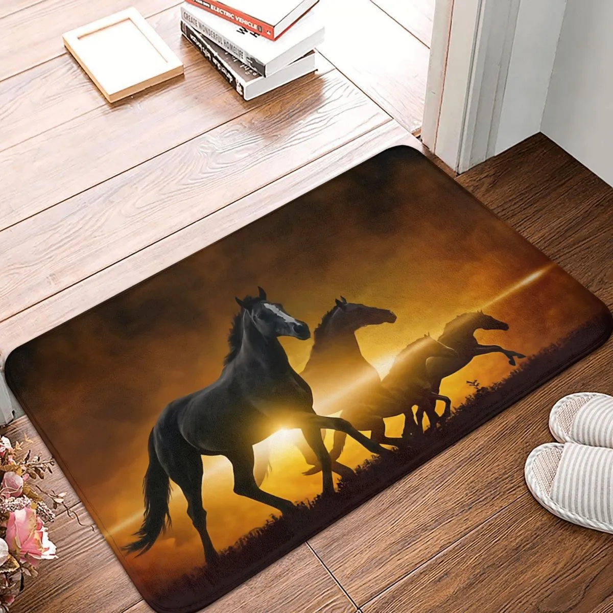 Hip Hop Bathroom Non-Slip Carpet with Wild Black Horses Pattern for ...