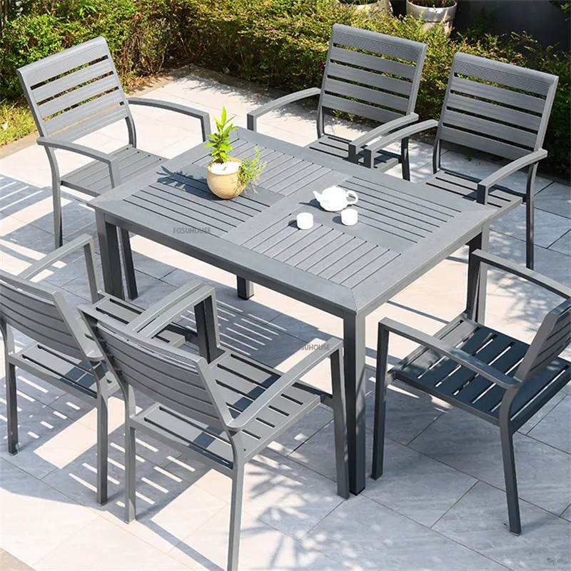 Modern Aluminum Outdoor Dining Table Chairs Set for Balcony Patio Garden Durable Weatherproof Minimalist Design