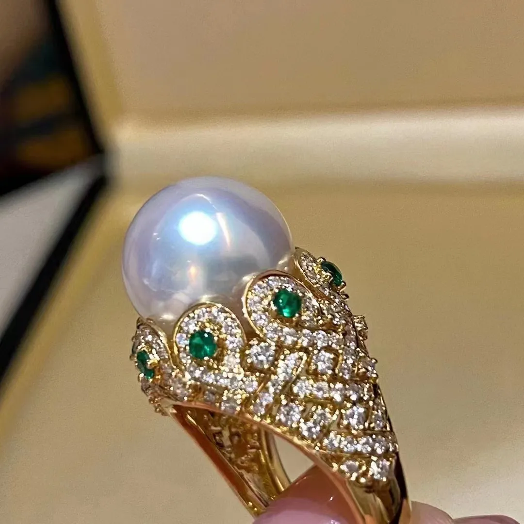 DHgate.com:18K Gold Flower Cocktail Ring, White Pearl Round Cut Bridal ...