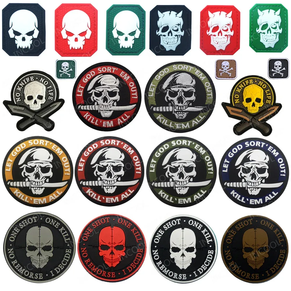 3D PVC Rubber Skull Patches No Knife No Life Tactical Military ...