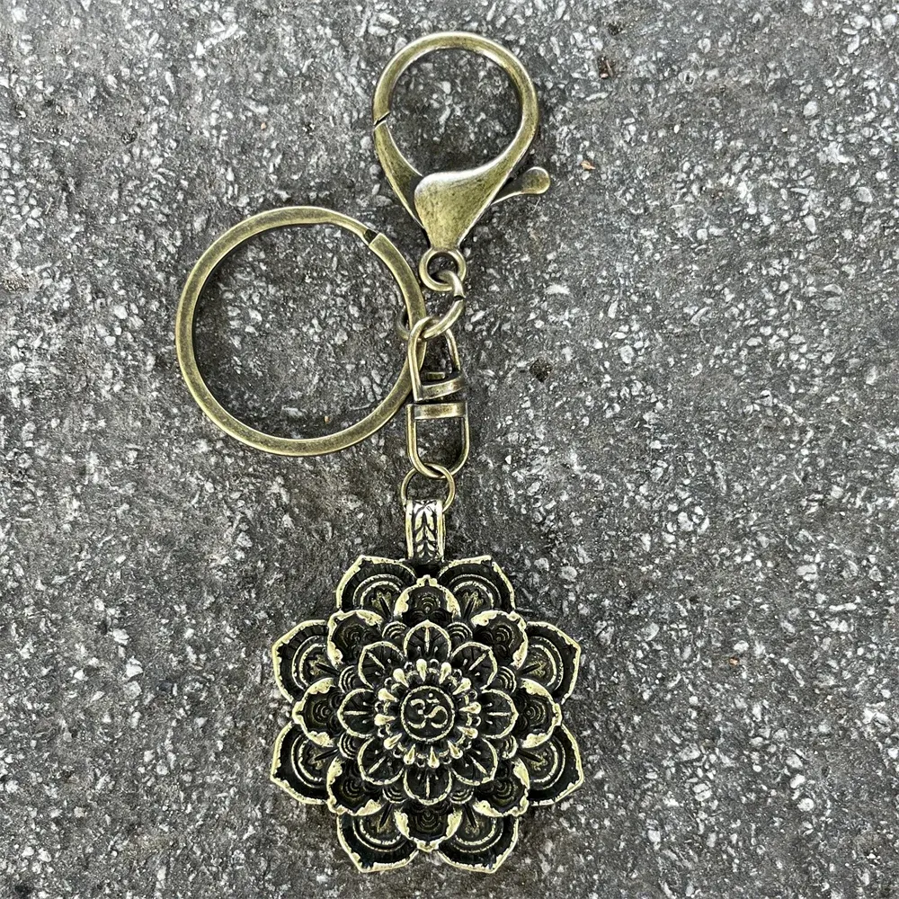 Vintage Lotus Flower Keychain - Mandala Yoga Keyring, Bohemian Jewelry ...