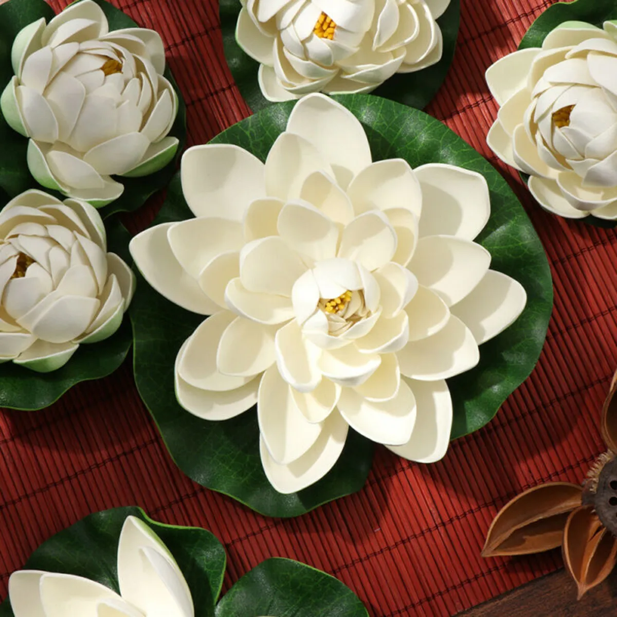 Lifelike 6-Pack Plastic Floating Lotus Flowers & Leaves for Water ...