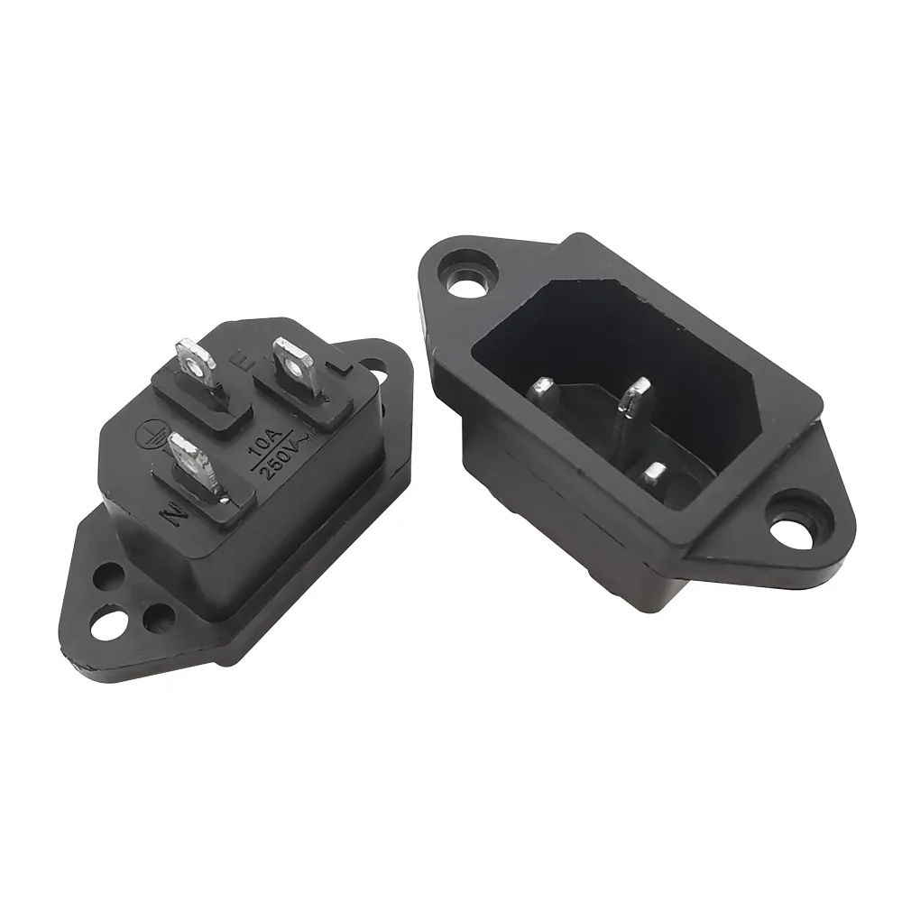 IEC C14 Black Panel Power Socket, 3-Pin AC 250V 10A Male Plug Connector ...