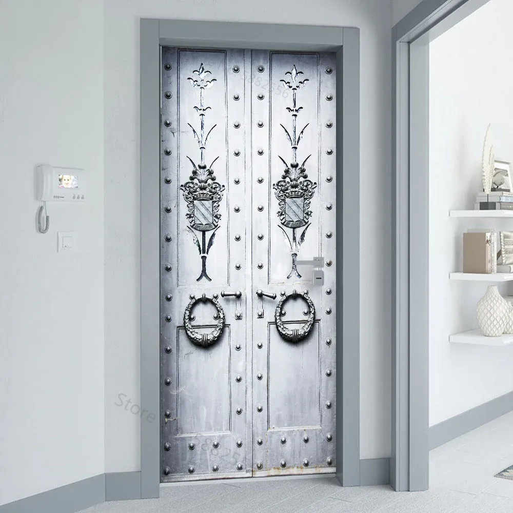 3D Door Stickers Gray Spiral Staircase Wall Art Mural Adhesive Whole ...