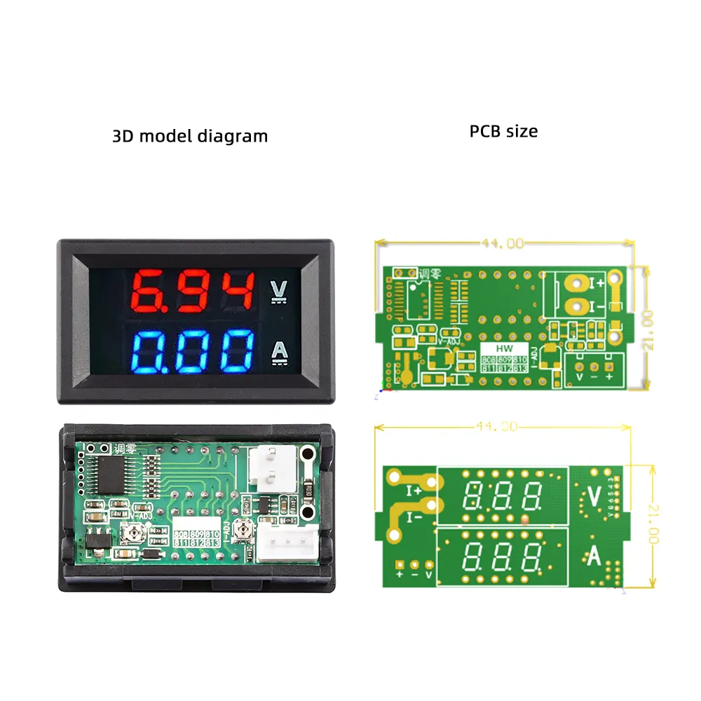 Digital Voltmeter Ammeter DC 0-100V 1A LED Dual Display Digital Volt ...