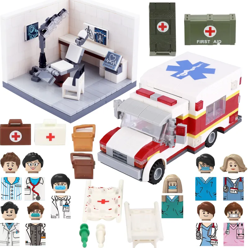 Car Model Building Blocks: City Ambulance & Bus Bricks Set With Doctor ...
