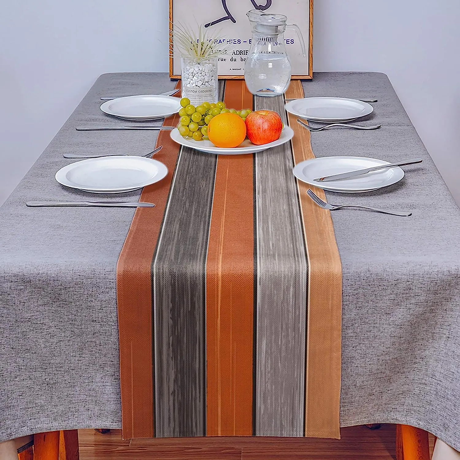 Vintage Rustic Barn Wood Texture Gradient Linen Rectangle Table Runner ...