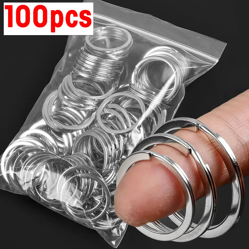 10/Silver-Plated Metal Flat Split Ring Keychain Rings for Key Fob ...