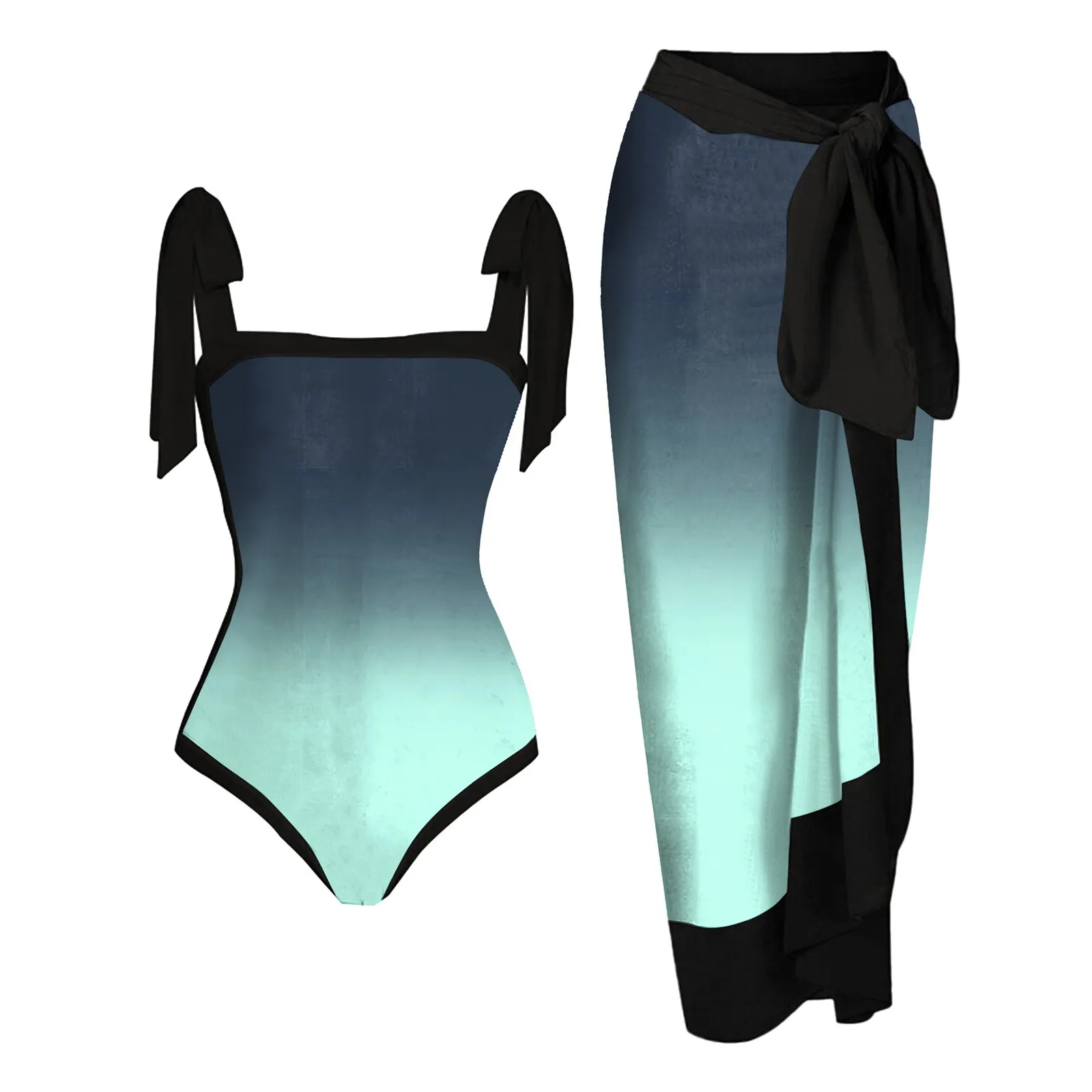 Plus Size Swimsuit for Women Vintage Colorblock Abstract Gradient Print ...