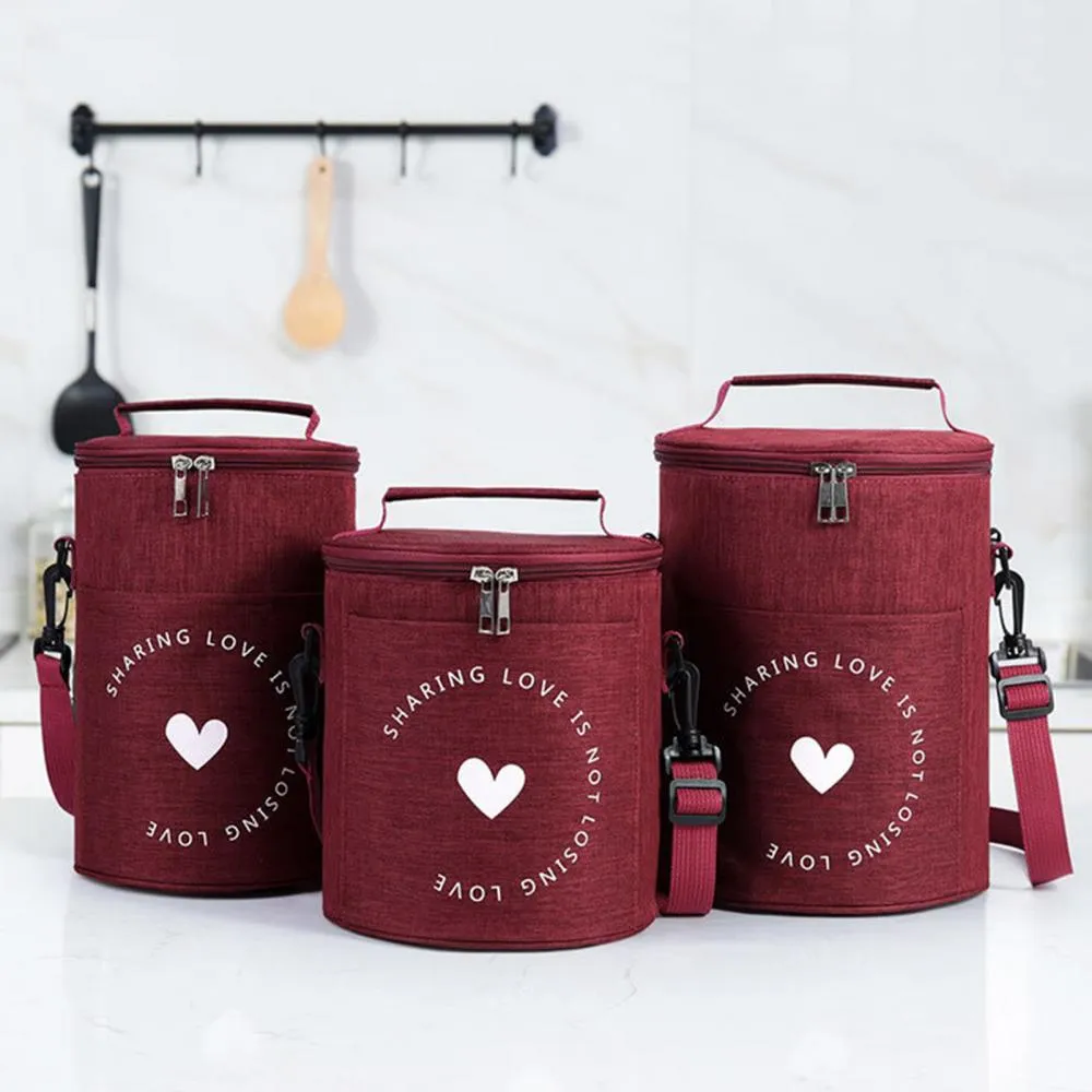 Round Insulated Lunch Bag with Double Zipper, Adjustable Shoulder Strap ...