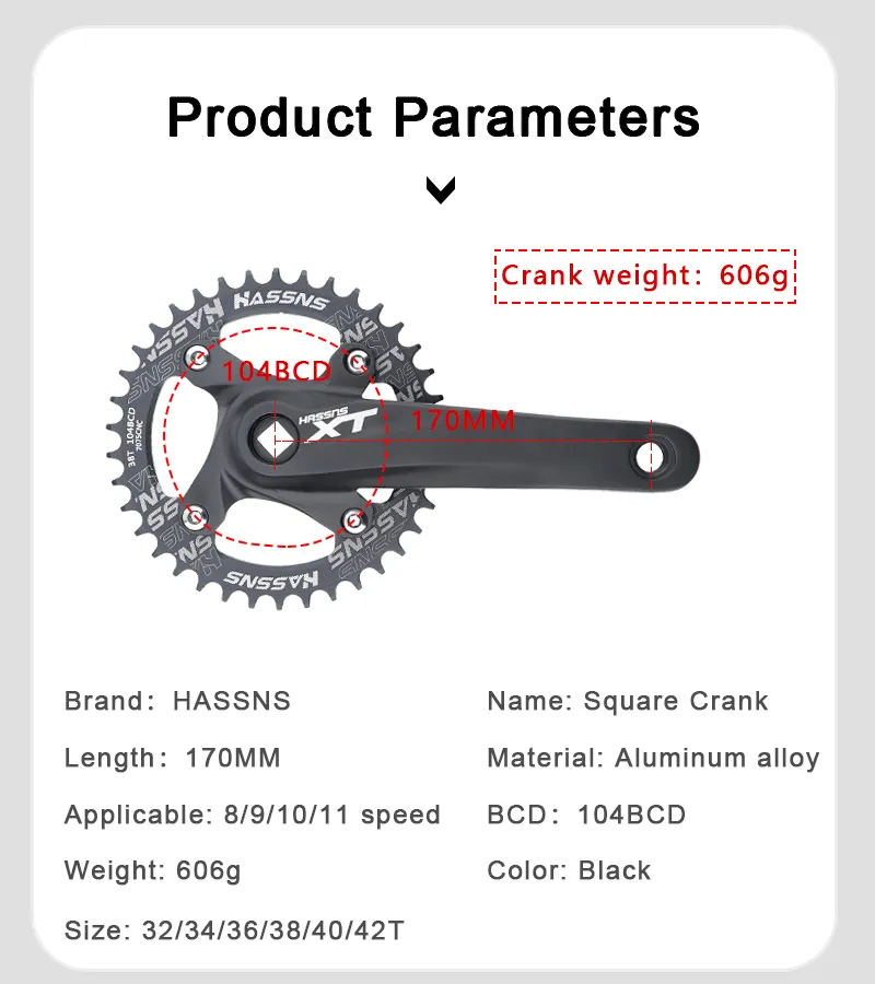 DHgate.com:HASSNS XT Crankset Bicycle Cranks Square Tip Crank Mtb 104 ...