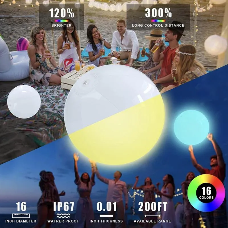 202416-Color LED Glow Beach Balls, Inflatable Light Up Pool Toys for ...