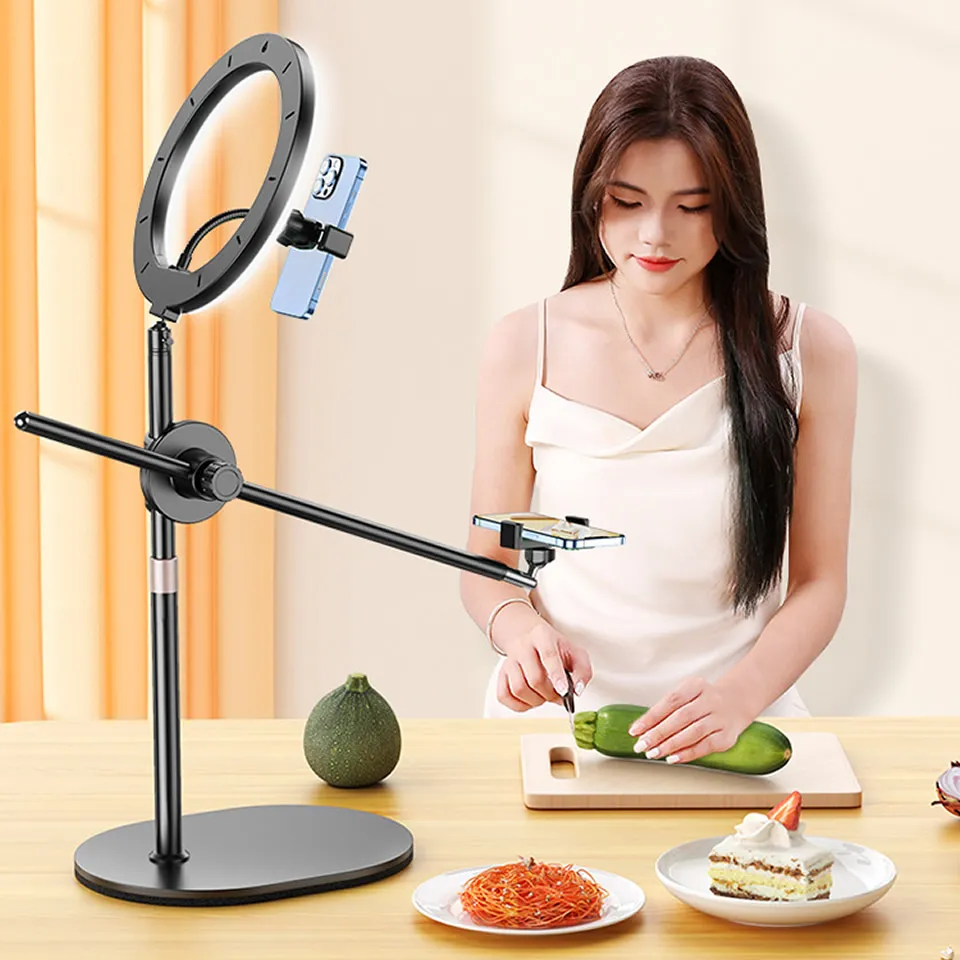 Ring Light with Stand for Desk: Monopod Mount Bracket, LED Flash Lamp ...