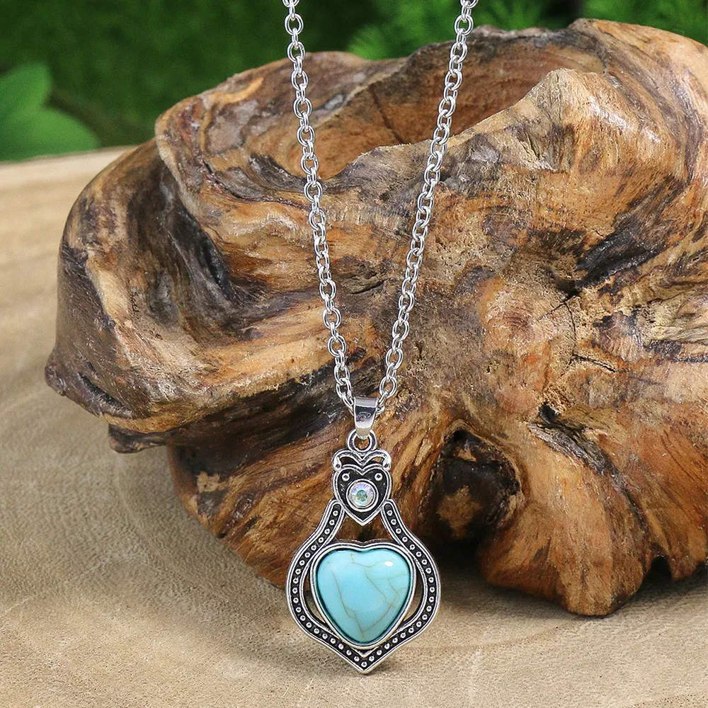 DHgate.com:Silver & Turquoise Ethnic-Style Heart Pendant Earring ...