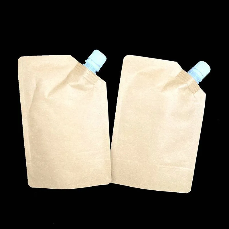 Spout Bag Kraft Paper Refillable Pouch 500ML Liquid Storage Bags For ...
