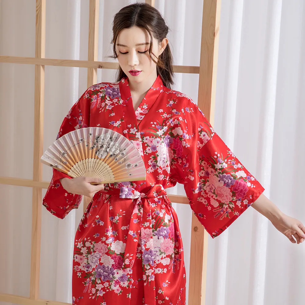 Half Sleeve Kimono Bathrobe for Women, Floral Printing Nightgown, Baggy ...