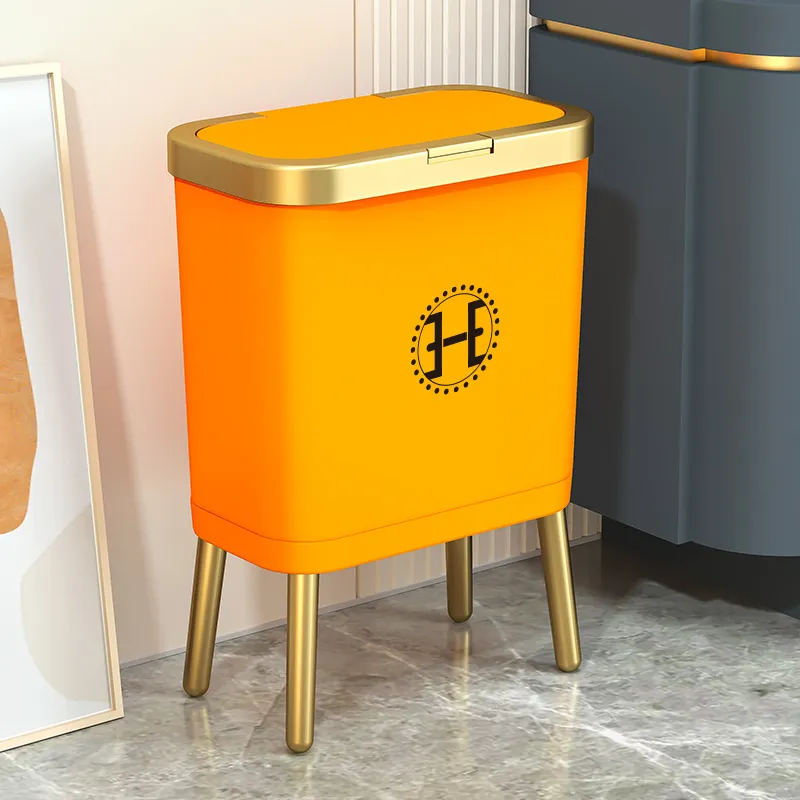 Tall Kitchen Trash Can Golden Finish Large Capacity Waterproof Waste ...