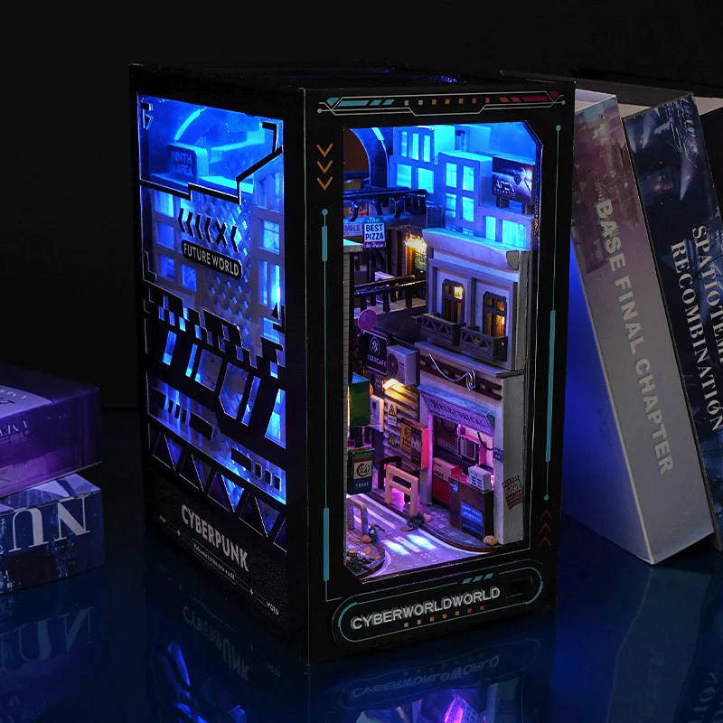 Diy Wooden Book Nook Cyberpunk World Shelf Insert Miniature Bookshelf ...