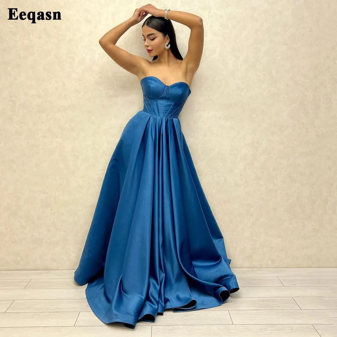 Simple A Line Satin Prom Dress Women Wear Sweetheart Fitted Bone ...