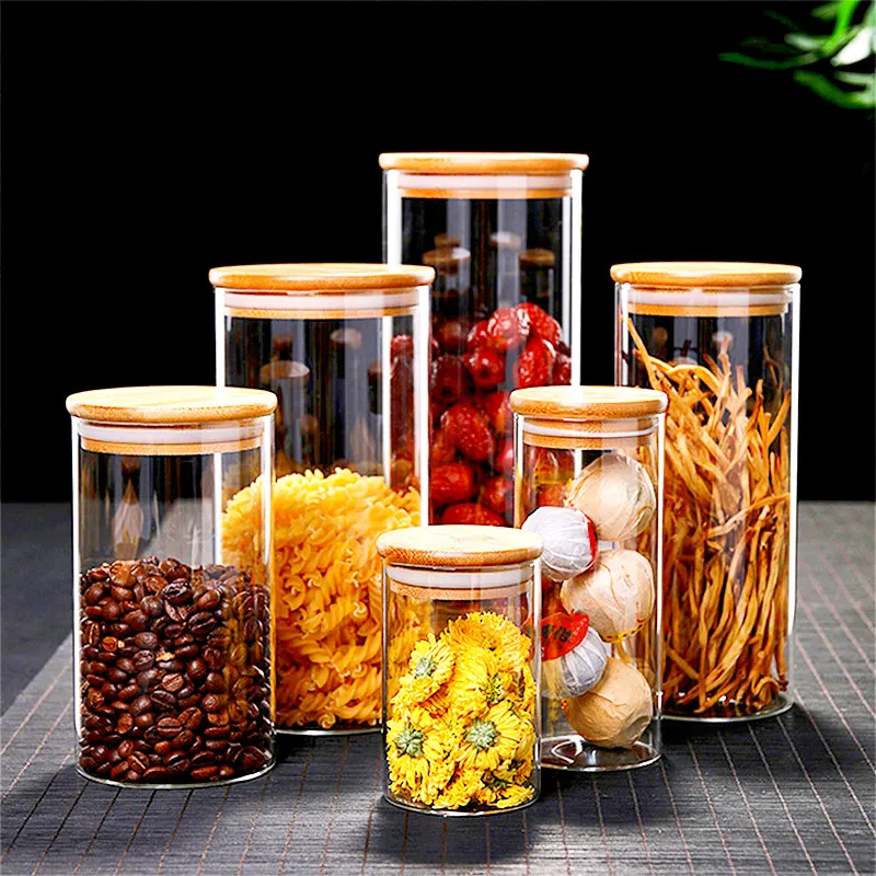 Home Kitchen Organizer Sealed Glass Storage Jars With Bamboo Lid For ...