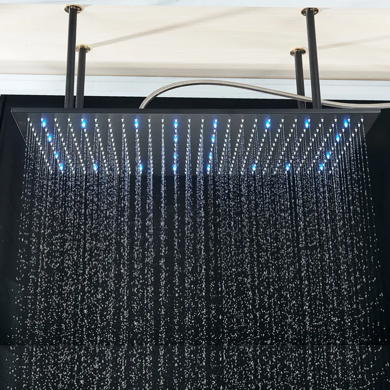 Large LED Rainfall Waterfall Shower System - Matte Black/Gold Finish ...