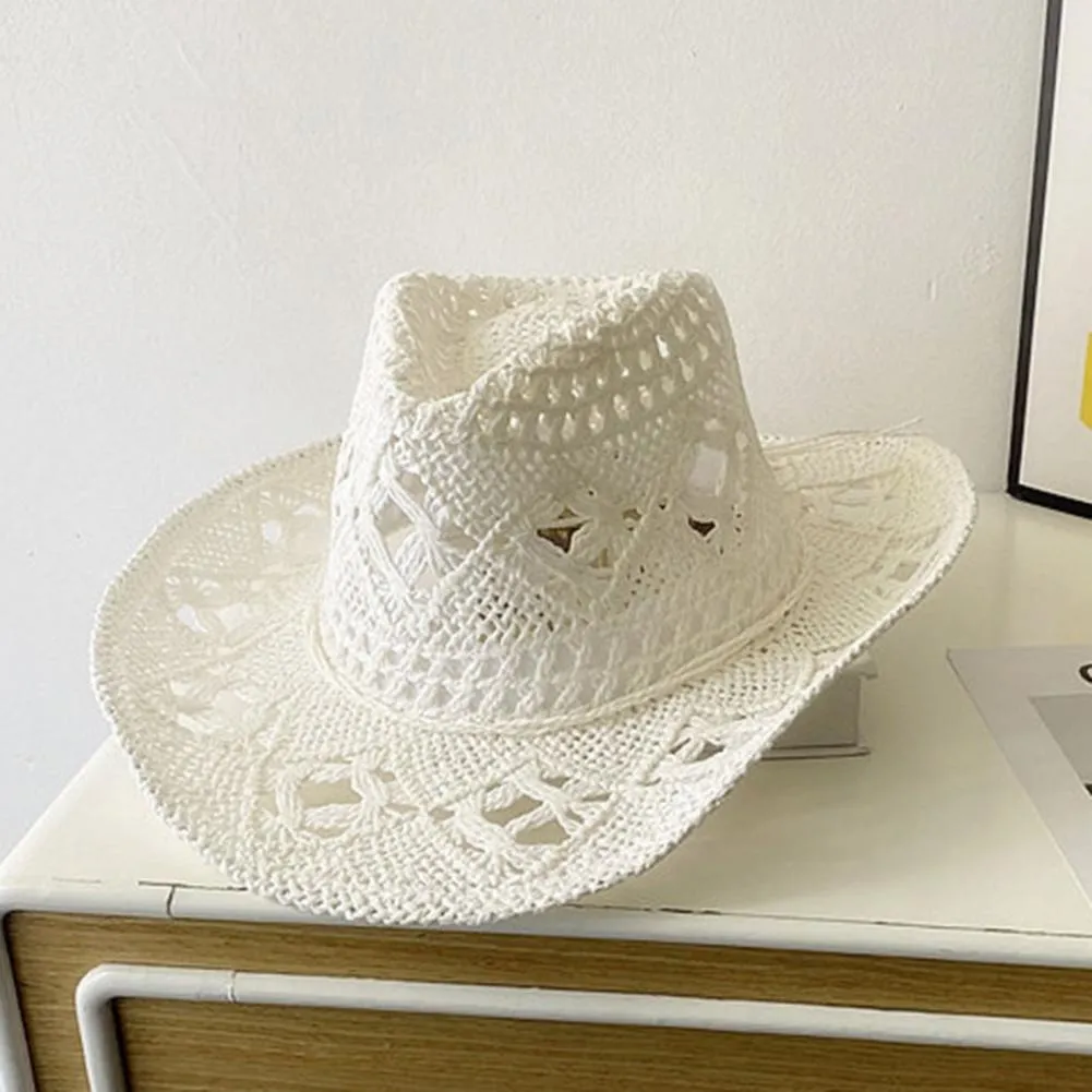DHgate.com:Summer Straw Hat - Unisex Open-Top Solid Color Curled Edge ...
