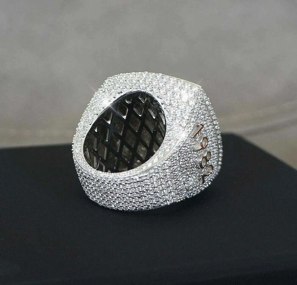 Mens Moissanite Rings: Iced Gold Plated Champion Pinky Ring, Round ...