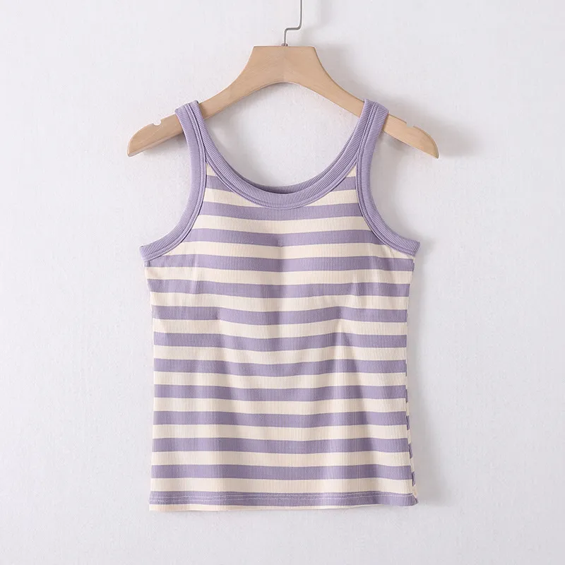 Women's Striped Tank Top Chest Padded Pajamas Tops Summer Inner Layer ...