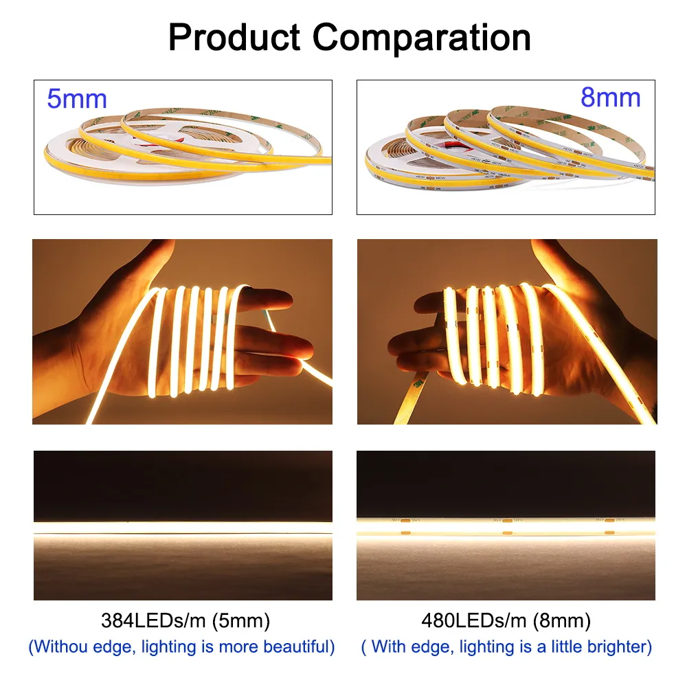 FOB COB LED Strip Lights 12V 24V Flexible 5mm 8mm... From Ddmyaug, $35. ...