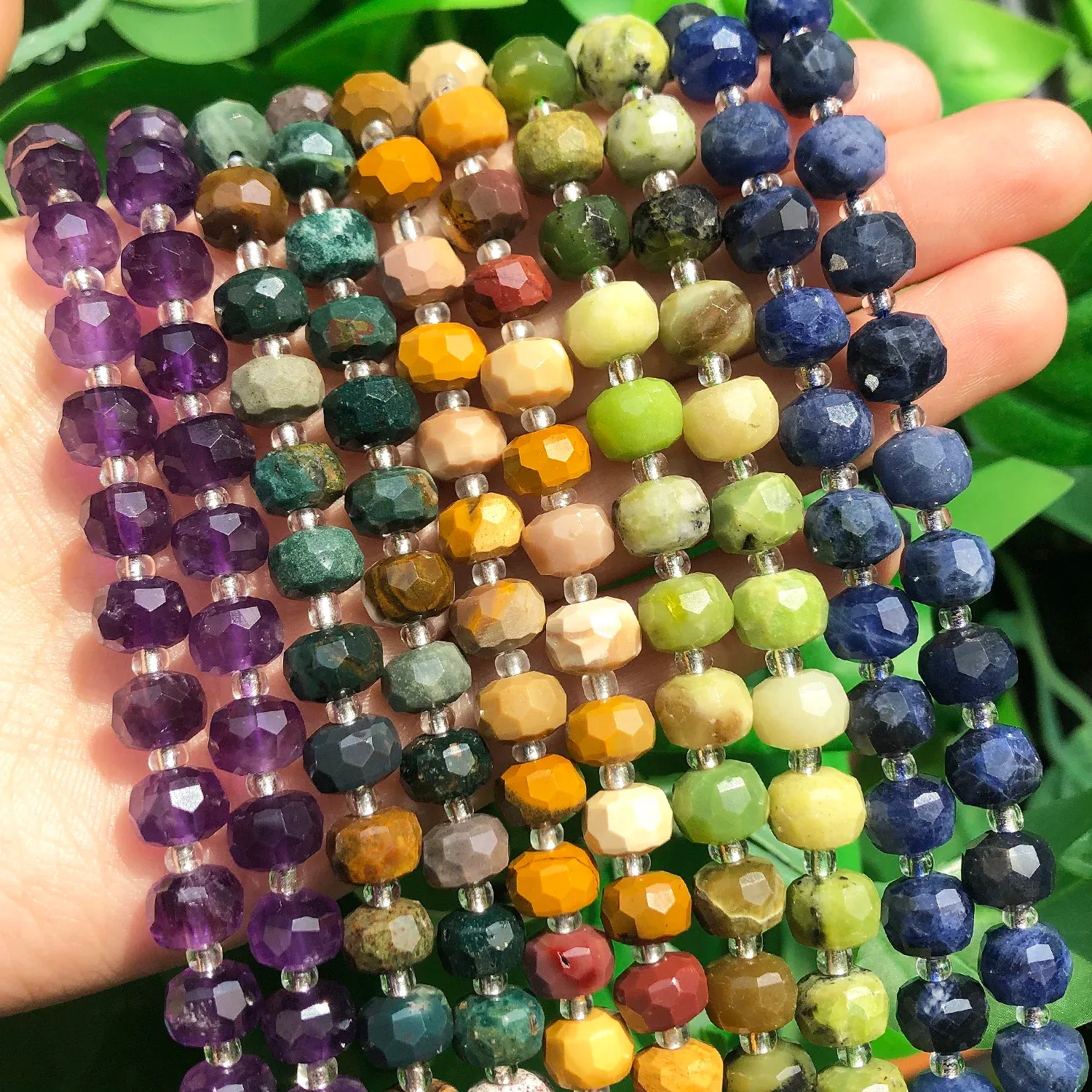 Natural Wheel Stone Beads 8x6mm Faceted Amethyst Mookaite Chrysoprase ...
