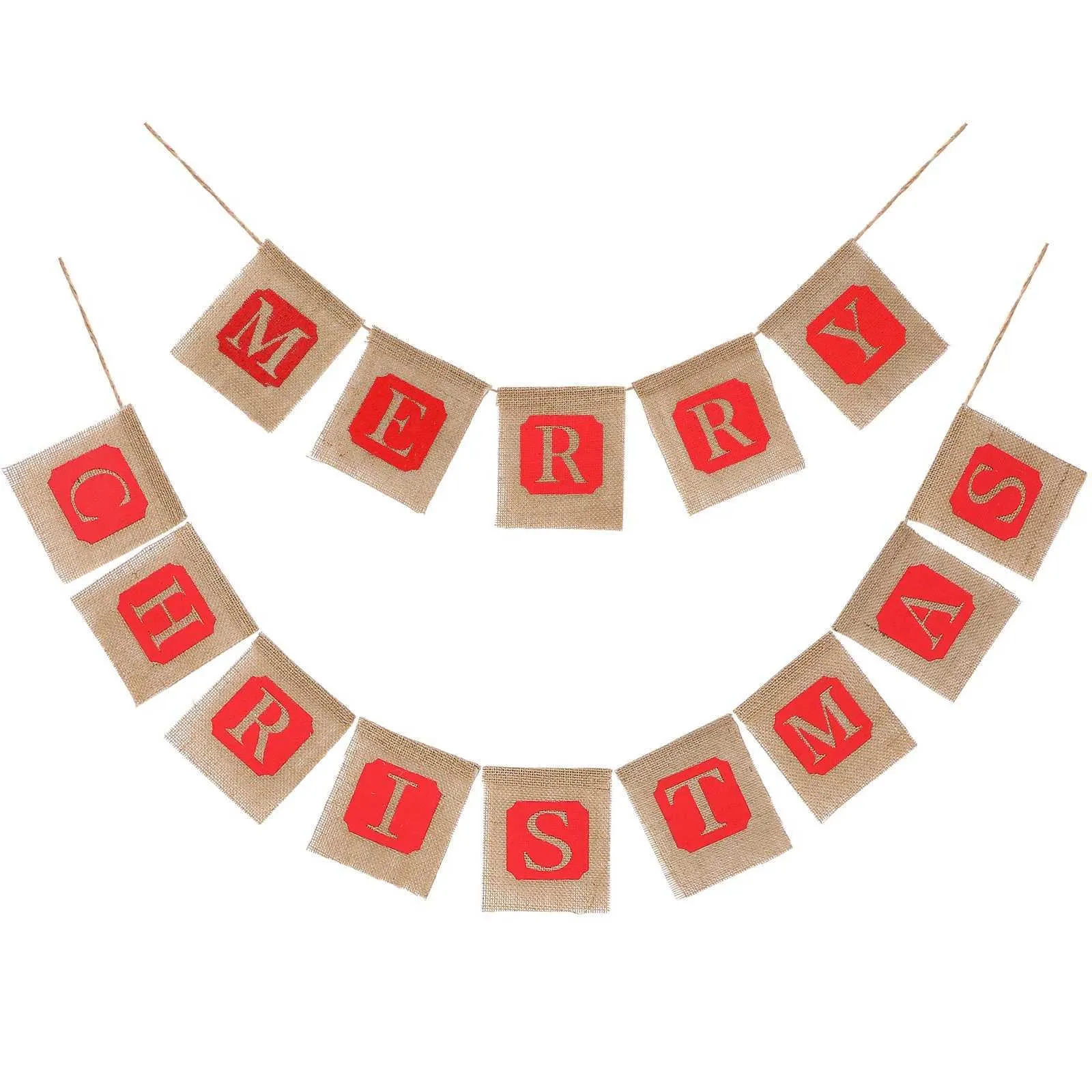 Christmas Jute Burlap Garland Rustic Decoration Merry Xmas Banner Farmhouse Party Decor Wreath ...