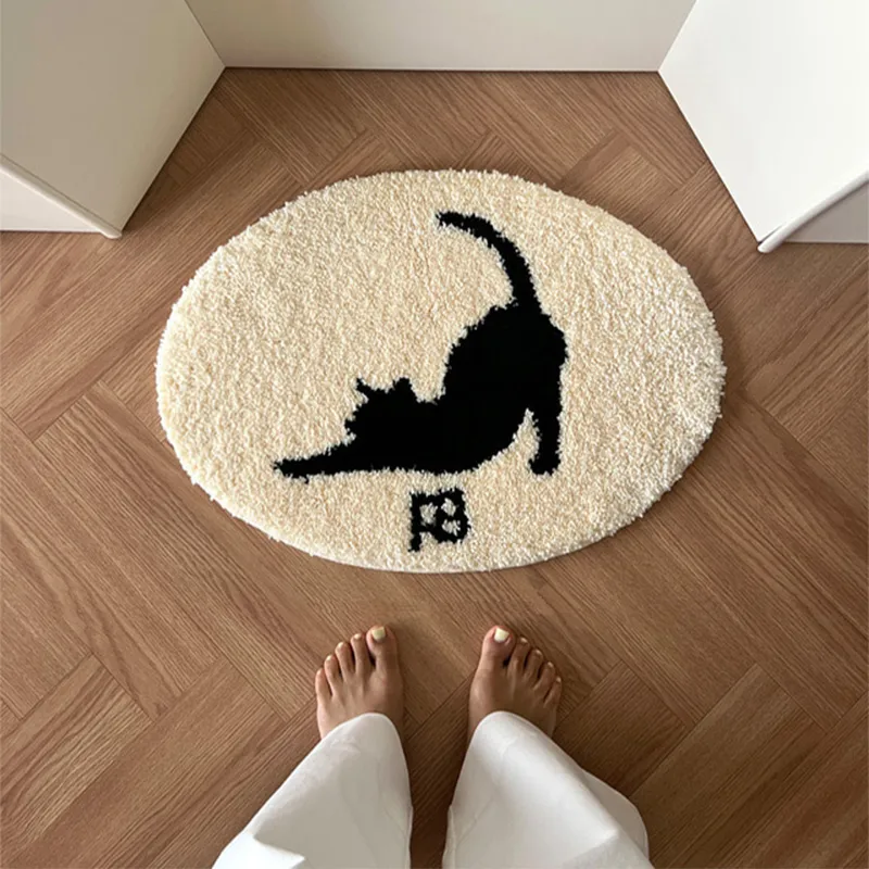 DHgate.com:Ultra-Soft Fluffy Tufted Oval Cat Door Mat, Non-Slip ...